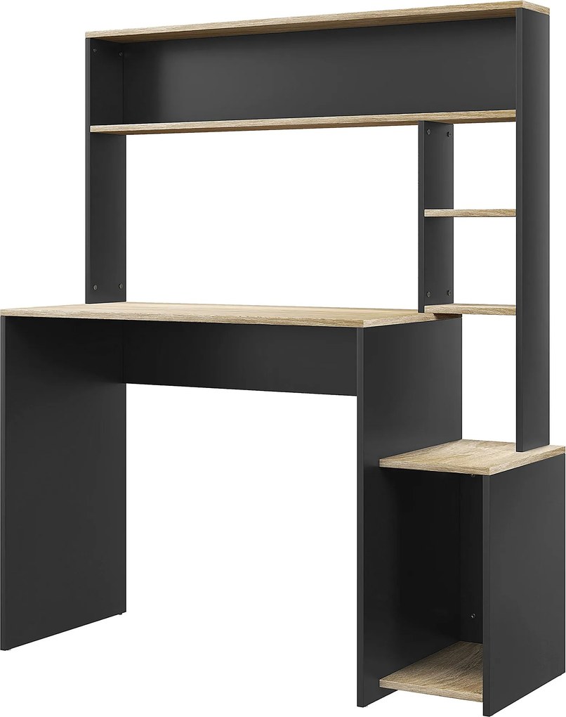 HOMCOM Stůl s policemi Moderní počítačový stůl s podstavcem na monitor CPU Kancelářské studium 114x45x138 cm Šedá a přírodní