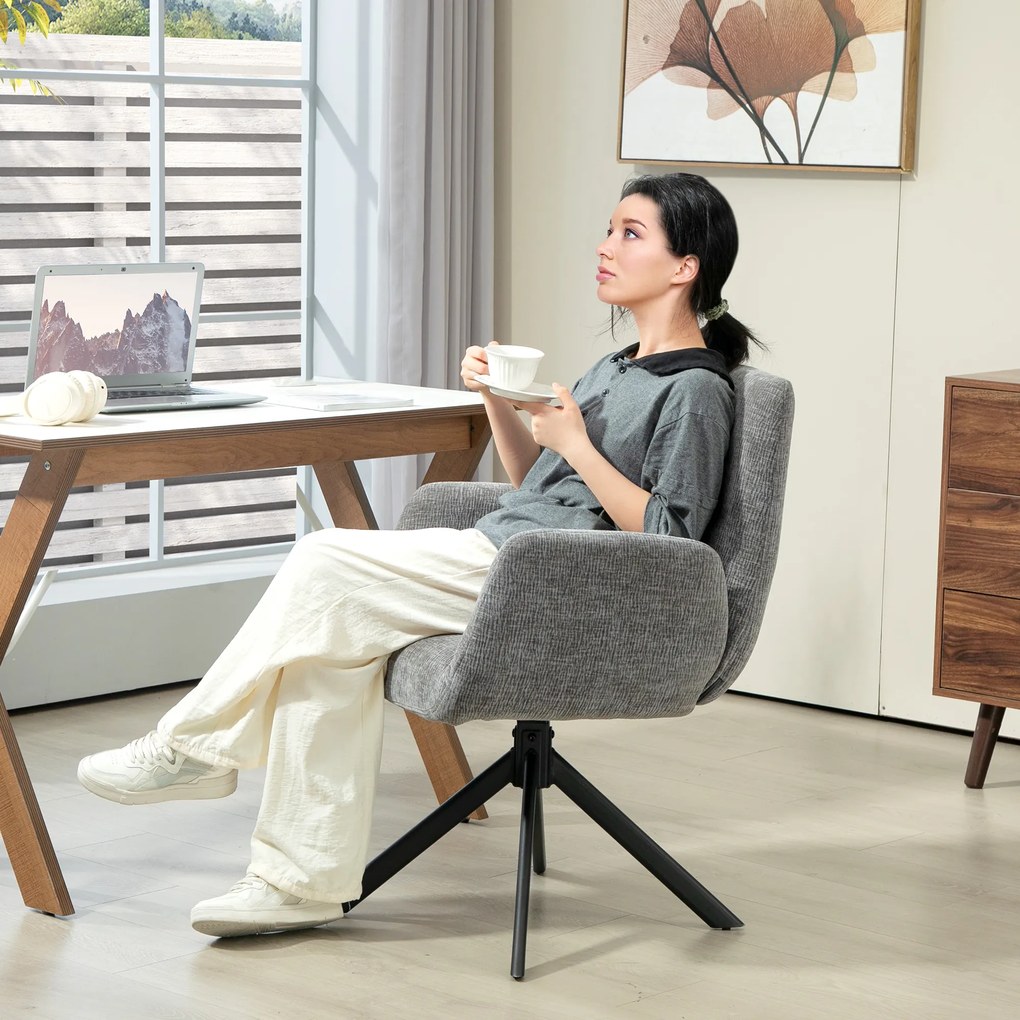 HOMCOM Křeslo otočné lounge křeslo s područkami, vzhled vlněného plátna, moderní čalouněné křeslo s prošíváním knoflíků, ocelové nohy, do obývacího p…