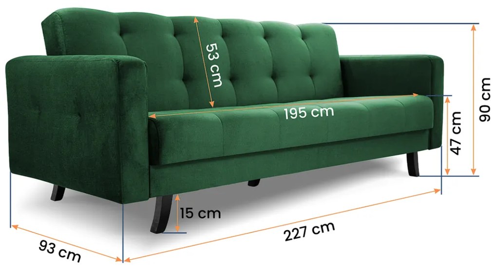 IDZ Rozkládací pohovka LISA, 227 cm Barva látky: Smaragdově zelená (Kronos 19)