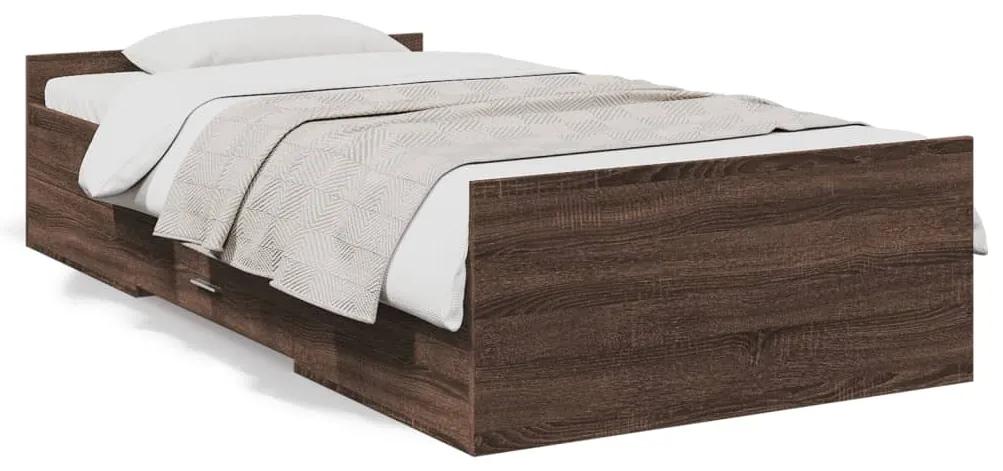 Rám postele se zásuvkami hnědý dub 75 x 190 cm kompozitní dřevo - Default Title