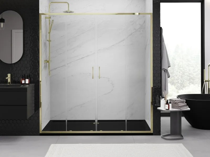 Mexen Exo dvoukřídlé posuvné sprchové dveře 170 cm, transparentní, zlaté - 8152-170-000-50-00
