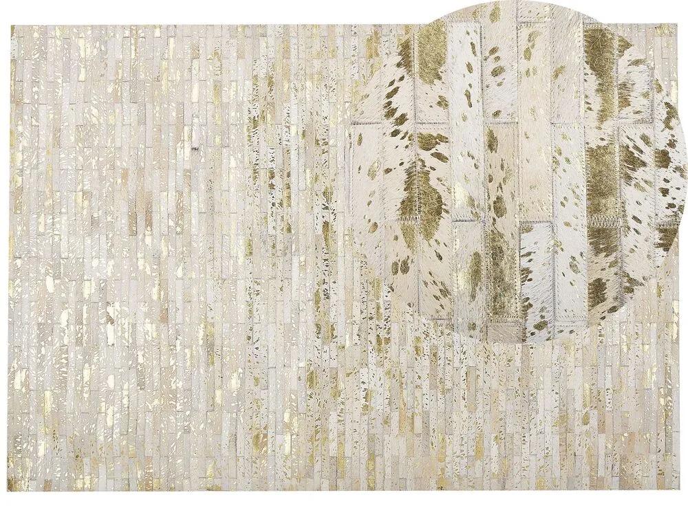 Kožený patchworkový koberec 160 x 230 cm zlato-béžový TOKUL Beliani