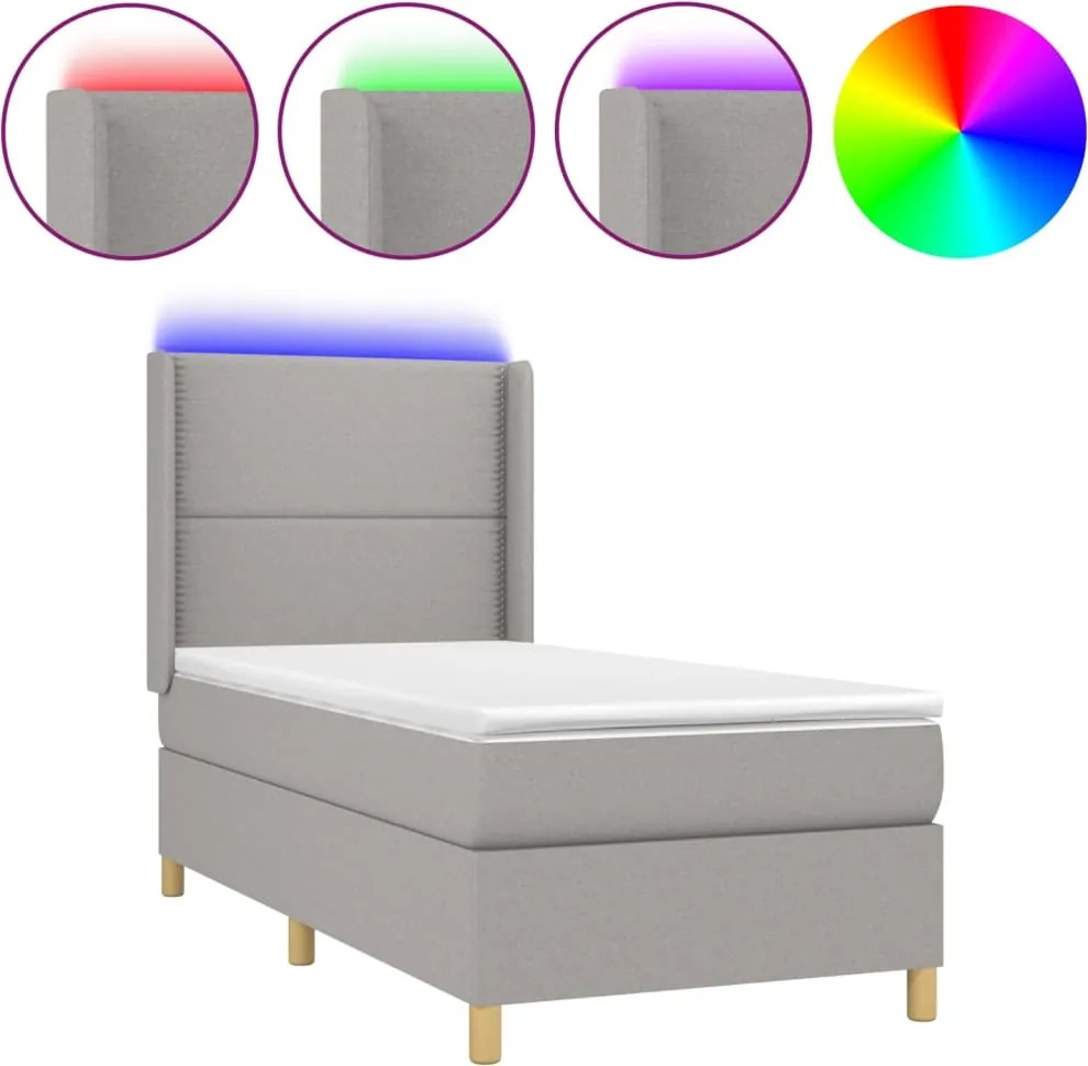 Box spring postel s matrací a LED světle šedá 90x190 cm textil 3138757