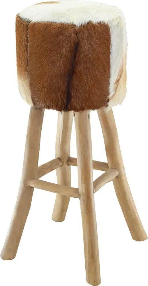 Barová stolička kozí kůže a masivní teak 244542