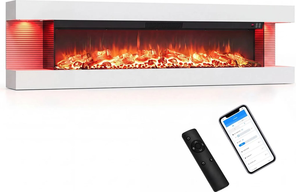 Costway Třístranný elektrický krb 152 cm s LED, 750/1500 W, bílý