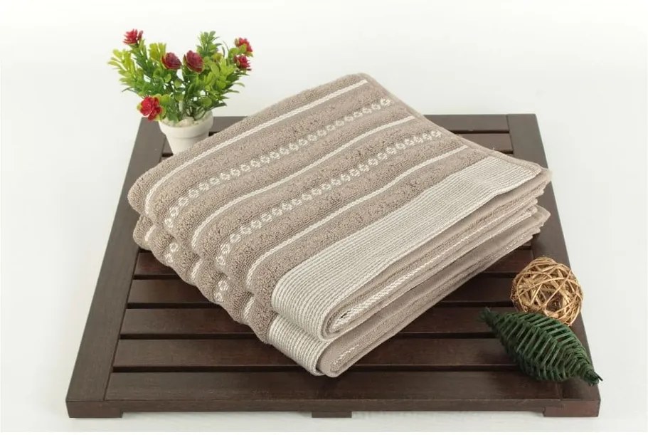 Sada dvou ručníků s pruhovaným vzorem v šedé a krémově barvě Nature Touch, 90 x 50 cm
