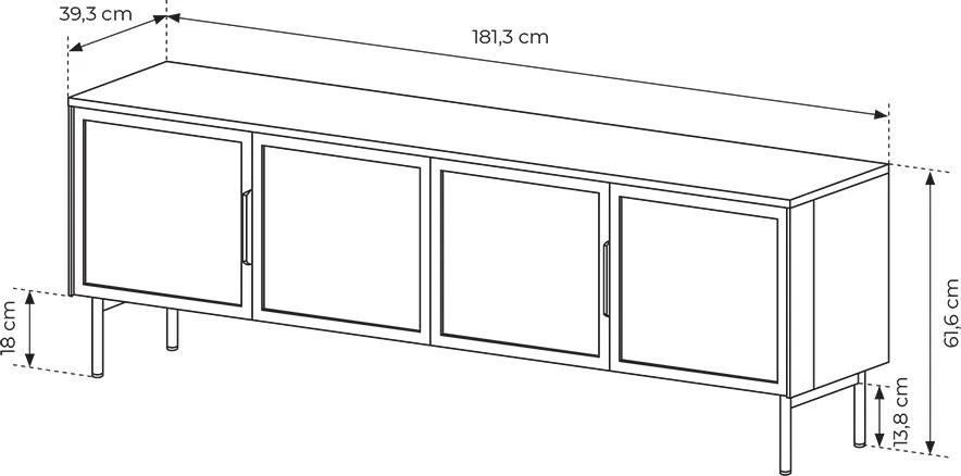 LUMI d | TV stolek RTV 181 4D + LED | 181 cm | dub dunin/černá