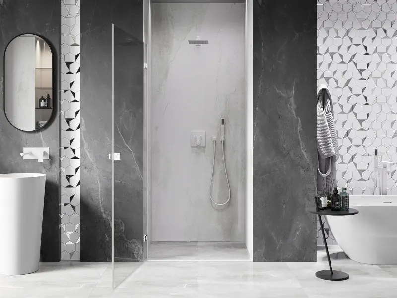 Mexen Lunar-B sprchové dveře otočné levé 80 cm, transparentní, bílé - 832-080-000-20-00-L