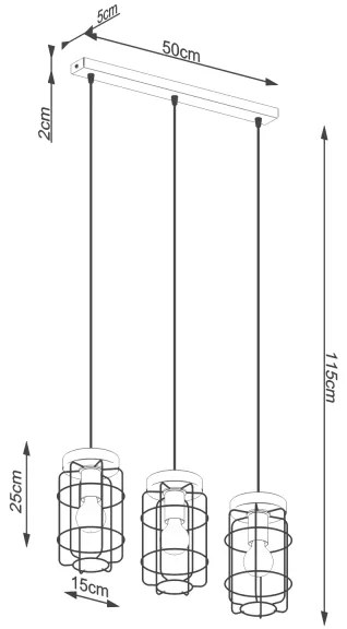 Sollux SL.1264 - Lustr na lanku GOTTO 3xE27/15W/230V černá