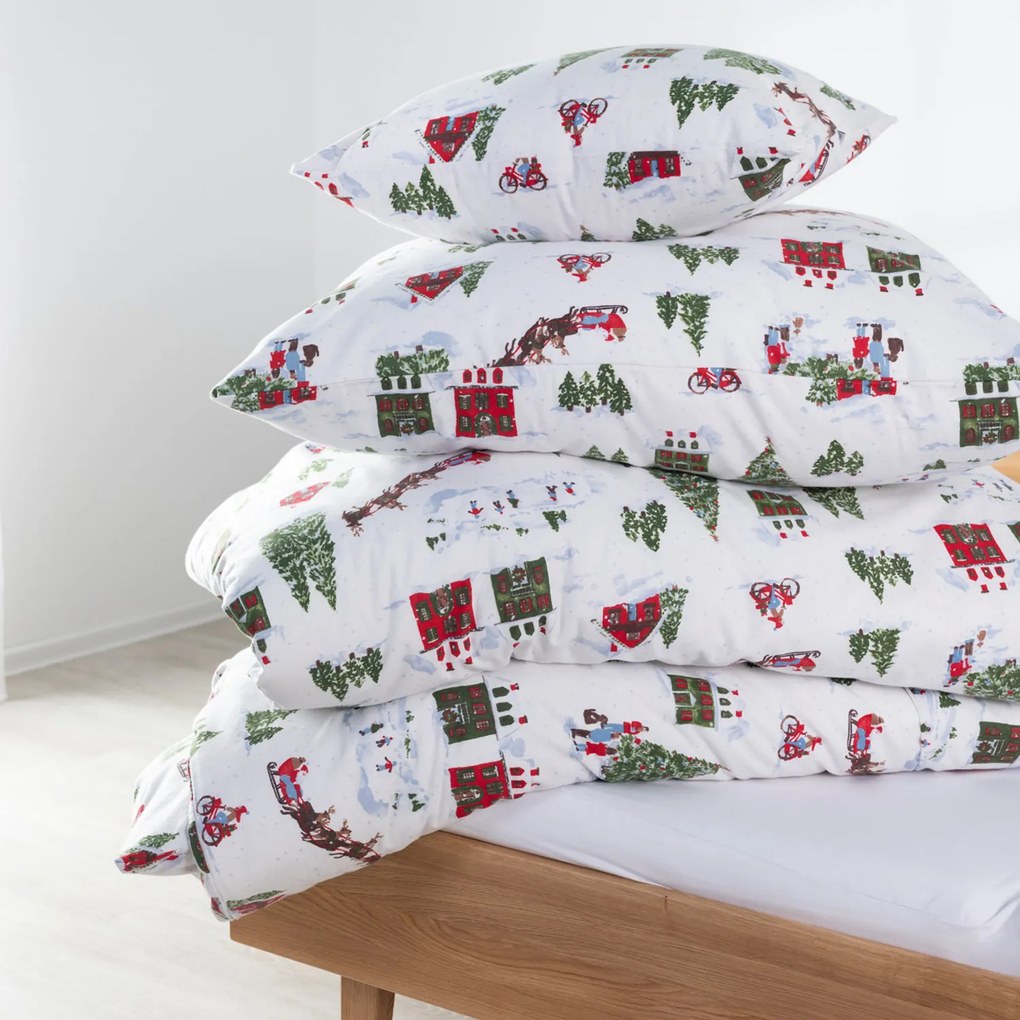 Flanelové povlečení Vánoční vesnička Velikost: atypický 240 x 200 + 2 x 70 x 90