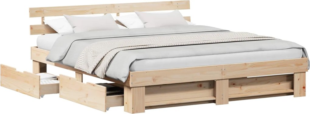 Rám postele se zásuvkou Hnědá 200 x 200 cm Masivní borové dřevo 3382262