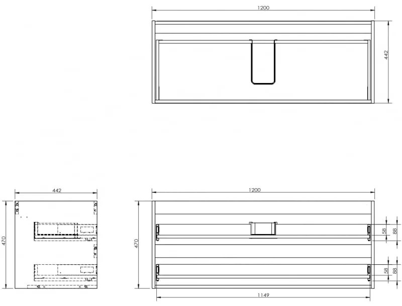 Mexen Box-A, závěsná skříňka 120 cm, 2 zásuvky, ořech, 91AX0-1200-470-2-86