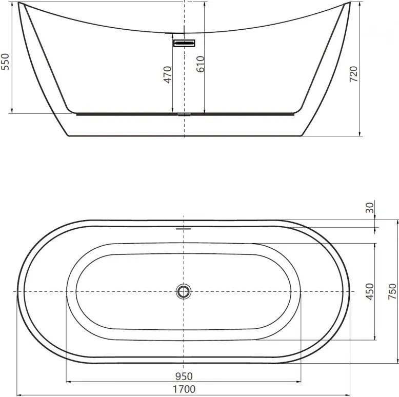 Mexen Lotos, volně stojící vana 170 x 75 cm, bílá/černá, měděný matný přepad, 52051707775-65
