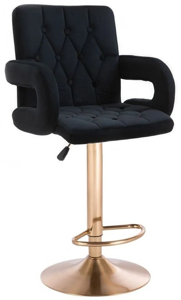 LuxuryForm DESIGN Barová židle BOSTON VELUR na zlaté kulaté podstavě - černá