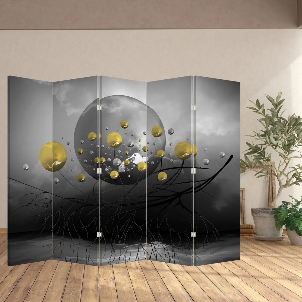 Paraván - Zlaté abstraktní koule (210x170 cm)