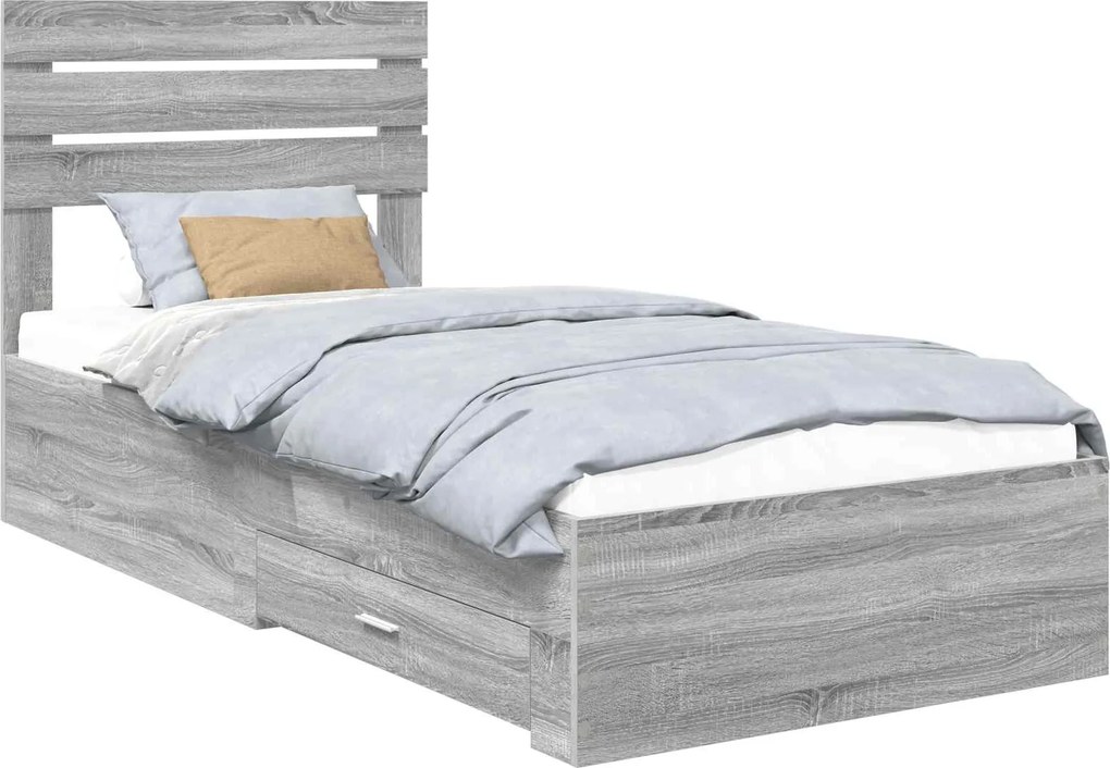Rám postele Šedý Sonoma a stříbrná 75 x 190 cm Kompozitní dřevo 3411703