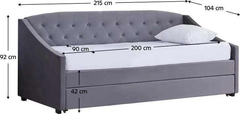 Rozkládací postel 90x200, šedá, ALODA Kondela 0000399617