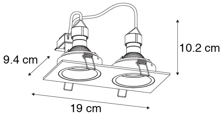 Čtvercové zapuštěné bodové světlo černé otočné 2-světlo - Chuck