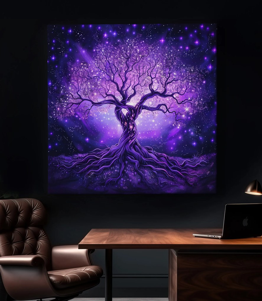 Obraz na plátně - Strom života Purpurová aura FeelHappy.cz Velikost obrazu: 140 x 140 cm