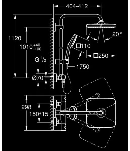 GROHE 26697001 - Sprchový systém VITALIO COMFORT 250 250 × 250 mm lesklý chrom