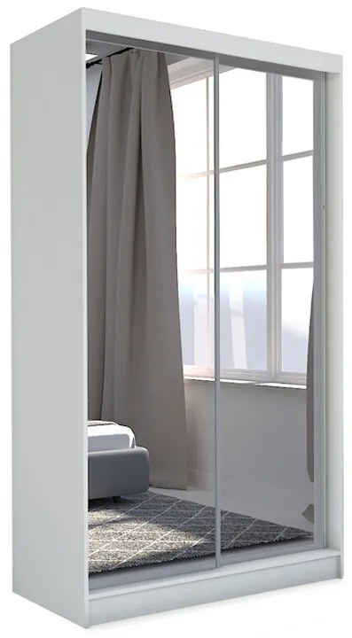 Skříň s posuvnými dveřmi a zrcadlem DEBORA + Tichý dojezd, 150x216x61, bílá