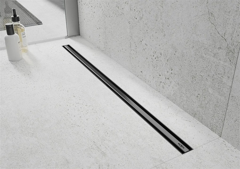 Mexen Flat nerezový sprchový žlab s rotačním 360° sifonem 80 cm, vzor SLIM, černá, 1741080