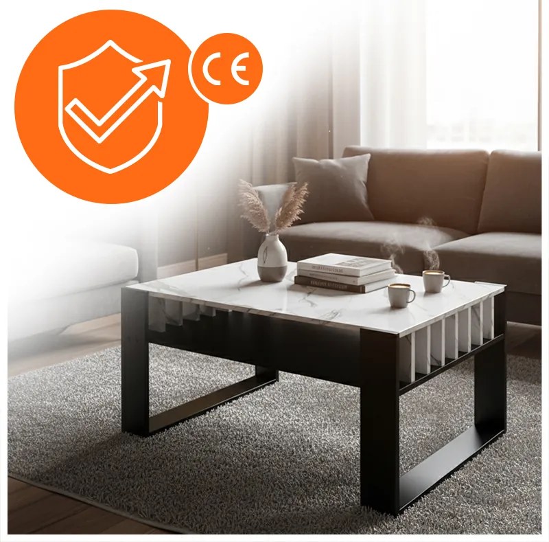 Velaco Konferenční kávový stolek TAB 4 70, imitace bílého mramoru/černá