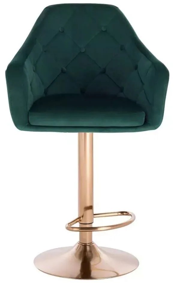 LuxuryForm DESIGN Barová židle ANDORA VELUR na zlaté kulaté podstavě - zelená