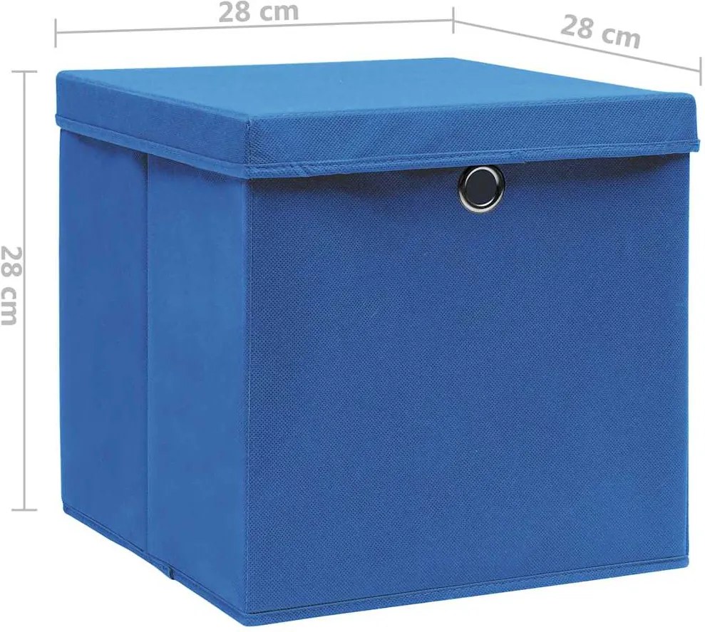 Úložné boxy s víky 10 ks 28 x 28 x 28 cm modré 325198