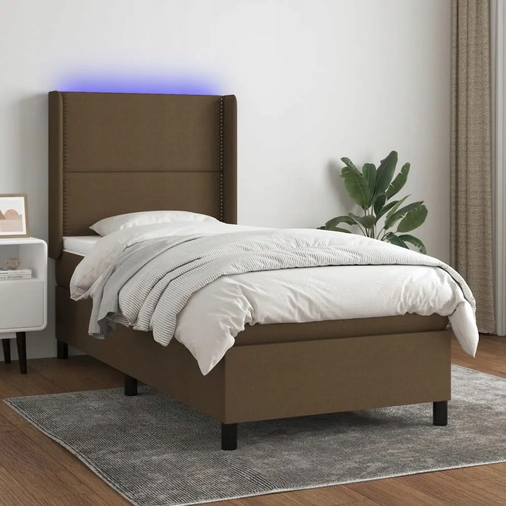 Box Spring Postel S Matrací A Led Textil Tmavě Hnědá Hladké s hřebíky 90