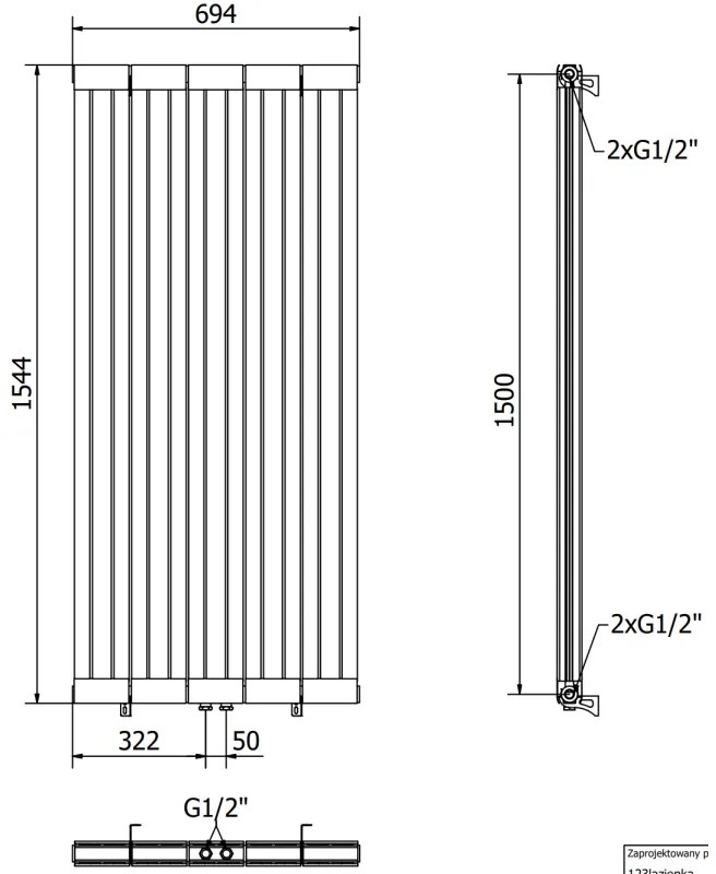 Mexen Waco, topné těleso 1544 x 694 mm, 2209 W, černá, W217-1544-694-00-70