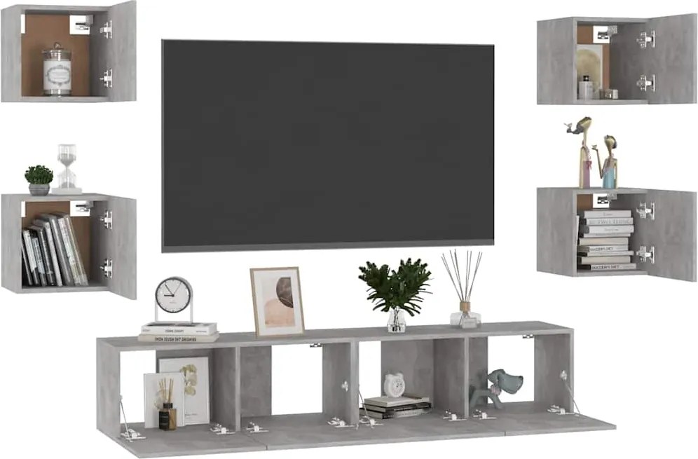 6dílný set TV skříněk betonově šedý kompozitní dřevo 3079082