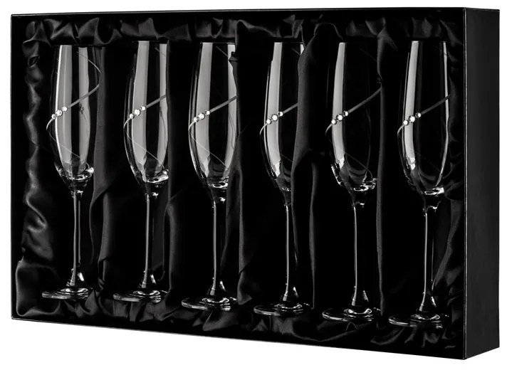 Diamante sklenice na šampaňské Silhouette City 200 ml 6KS v saténovém balení