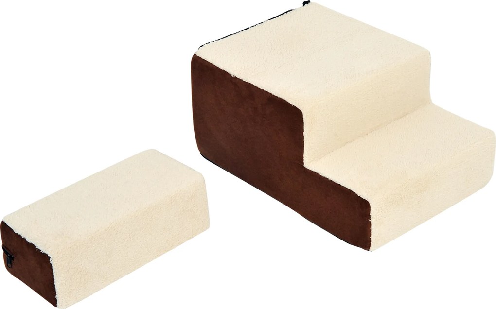 PawHut schody pro psy Praktické schody pro psy a kočky se 3 stupni, plyšové, béžové, 54x40x39cm| Aosom