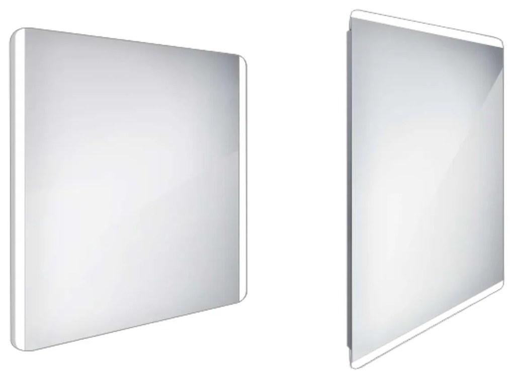 Nimco Zrcadla - Koupelnové podsvícené LED zrcadlo 80x70 cm, zaoblené, aluminium ZP 17003