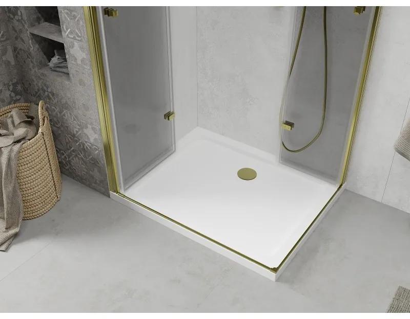 Mexen Lima Duo skládací sprchový kout 100 x 90 cm, Průhledné, Zlatá + sprchová vanička Flat - 856-100-090-50-02-4010G