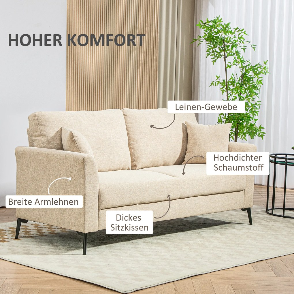 HOMCOM 2místná pohovka, pohovka se vzhledem lnu, kovové nohy, čalouněná pohovka, čalouněná dvojpohovka do obývacího pokoje, ložnice, 179 x 80 x 89 cm…