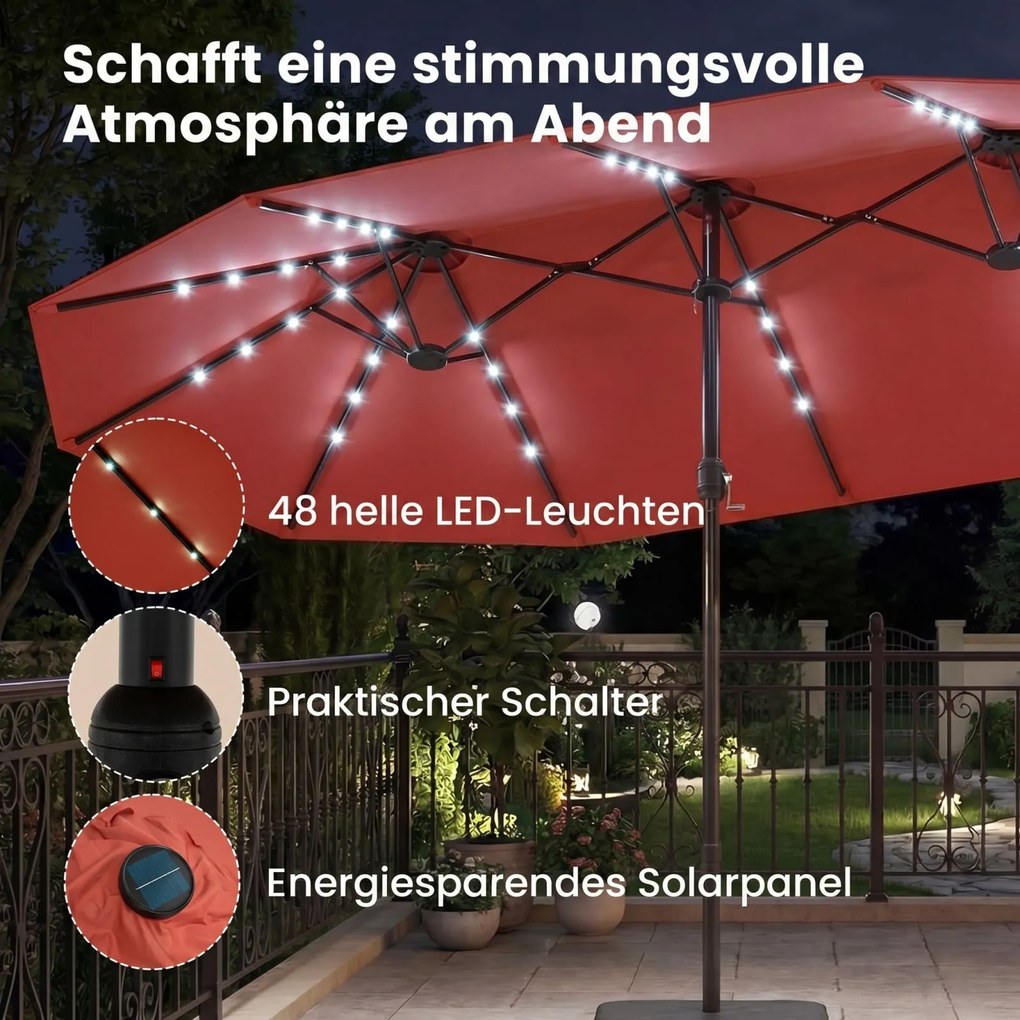Costway Dvojitý slunečník 460 x 285 cm slunečník s LED