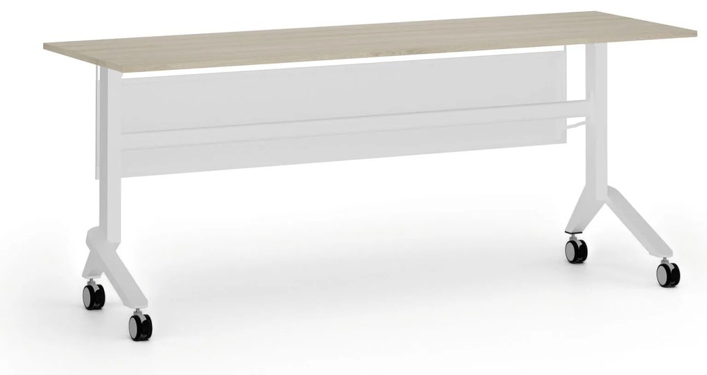 Mobilní stůl PRIMO MOVE, 180x60 cm, bílá podnož, dub přírodní