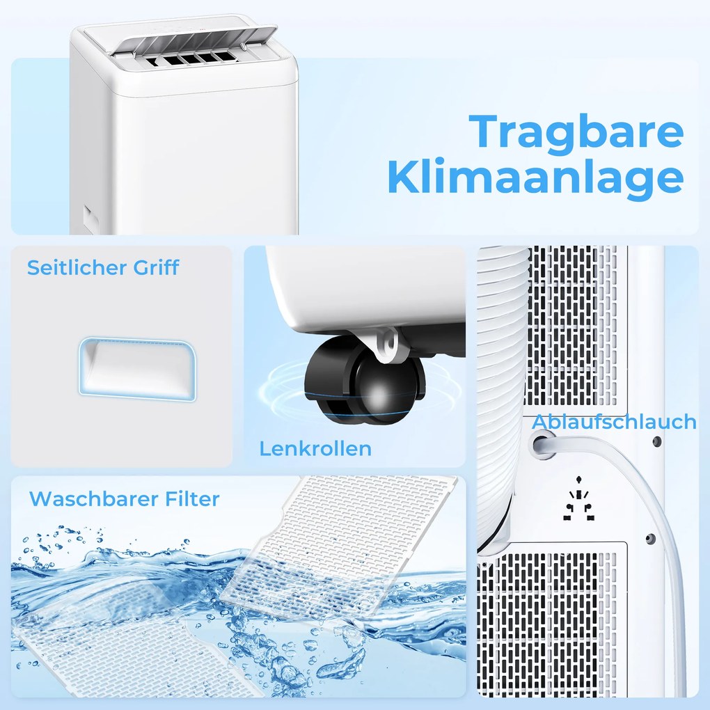 Mobilní klimatizace s odtahovou hadicí 12000 BTU 3,5 kW, 5 v 1, 24hodinový časovač, dálkové ovládání do 35㎡