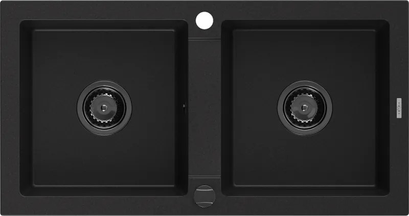 Mexen Mario, granitový dřez 820x436x161 mm, 2-komorový, černá s černým sifonem, 6504822000-77-B