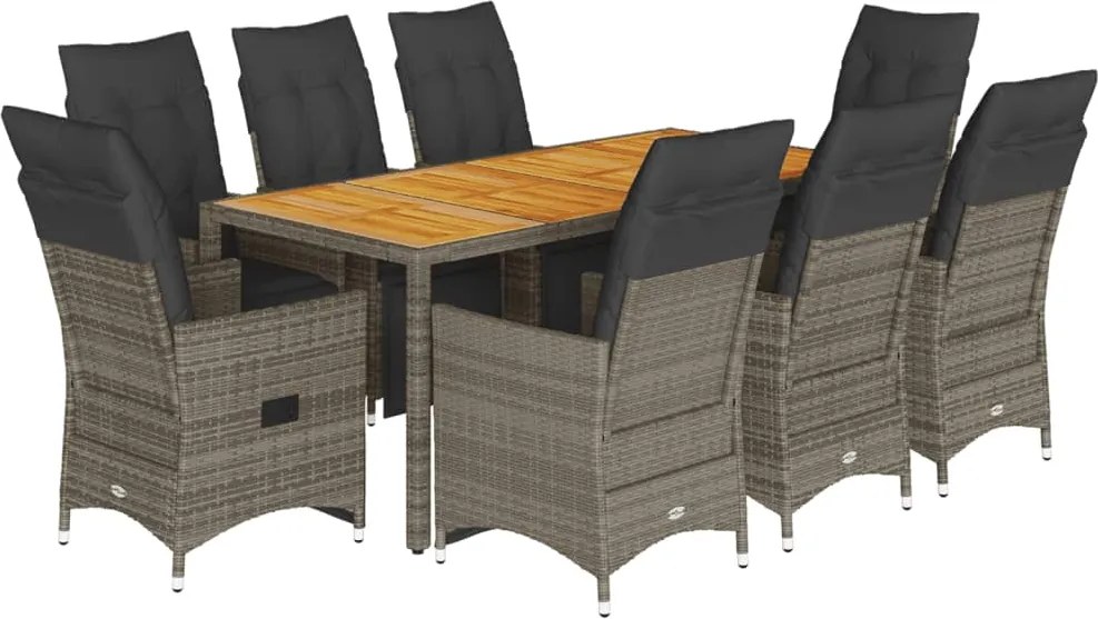 9dílný zahradní bistro set s poduškami šedý polyratan 3276890
