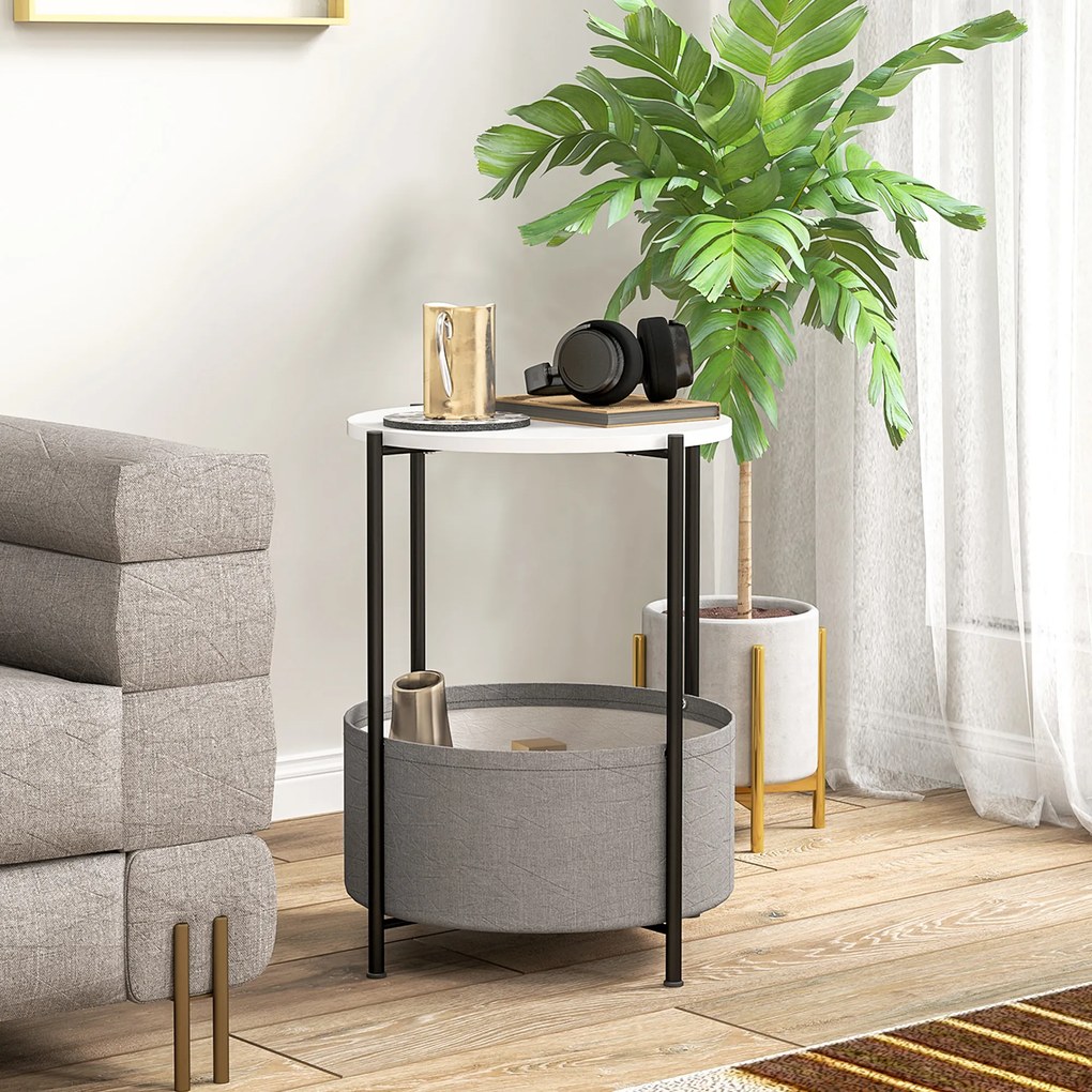 HOMCOM Odkládací stolek, konferenční stolek s látkovým košem, kulatý konferenční stolek s úložným prostorem, do obývacího pokoje, ložnice, 44 x 44 x …