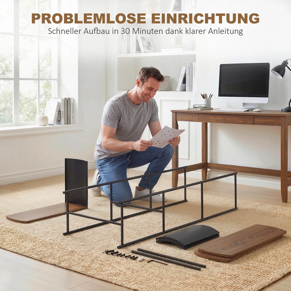 HOMCOM 4patrový úložný regál s 4 policemi, zahnuté bočnice, industriální ocelový rám pro kancelář, obývák, ložnici — 80 x 30 x 141 cm, hnědá