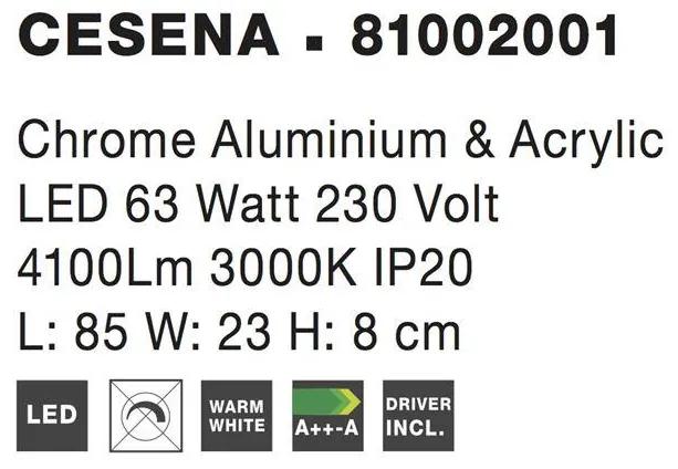 Nova Luce Stropní LED svítidlo CESENA chromovaný hliník a akryl 63W 3000K