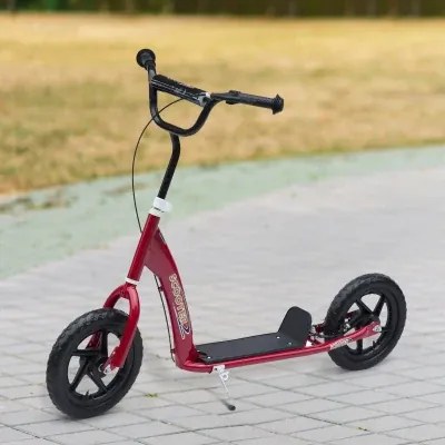 HOMCOM Dětská koloběžka Městská koloběžka 12 palců se zadní brzdou výškově nastavitelná z oceli EVA v červené barvě 120 x 52 x 80-88 cm pro děti