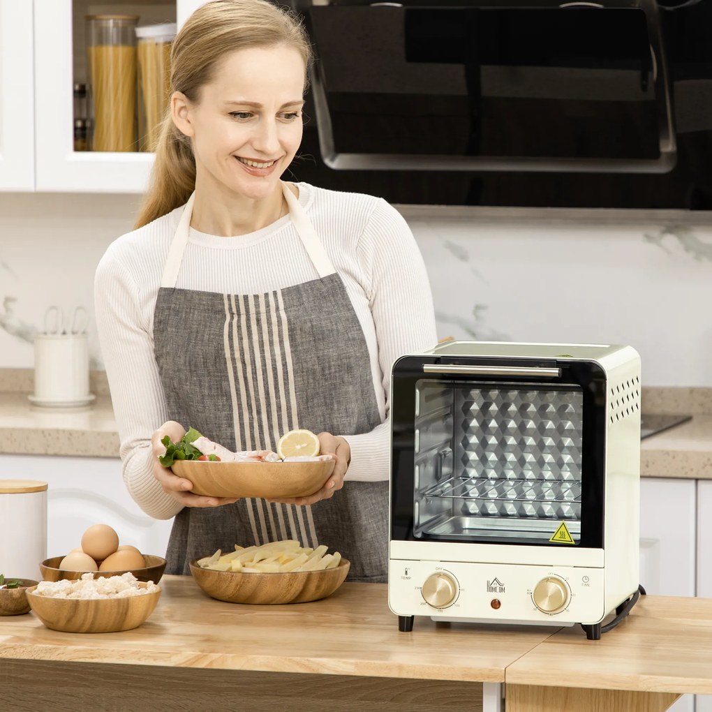 HOMCOM Mini trouba 15 l objem, výškově nastavitelný plech a rošt, 1000 W, krémově bílá