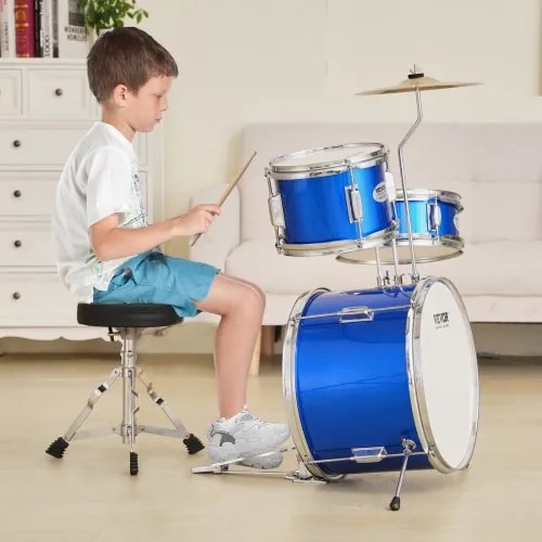 Dětská bicí sada 3dílná 14 V začátečnických bicích pro dítě s trůnem modrá