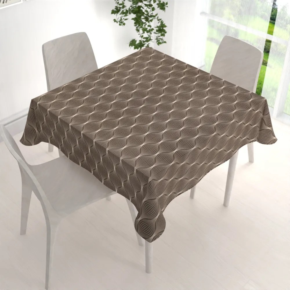 Biante Bavlněný čtvercový ubrus Sandra SA-445 Hnědé designové vlnky 80x80 cm