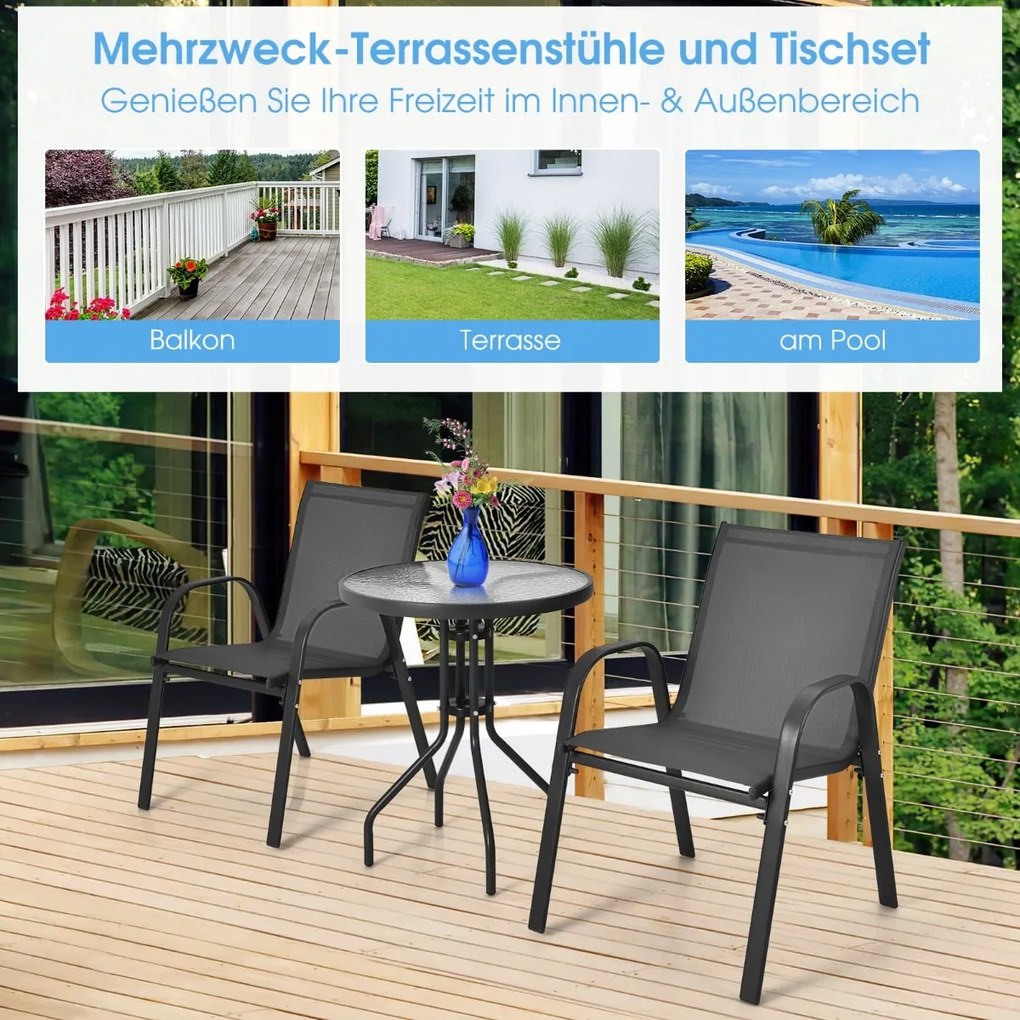 Costway 3 ks. Balkonmöbel Set Bistrotisch mit 2 Stapelbare Stühlen Balkonset
